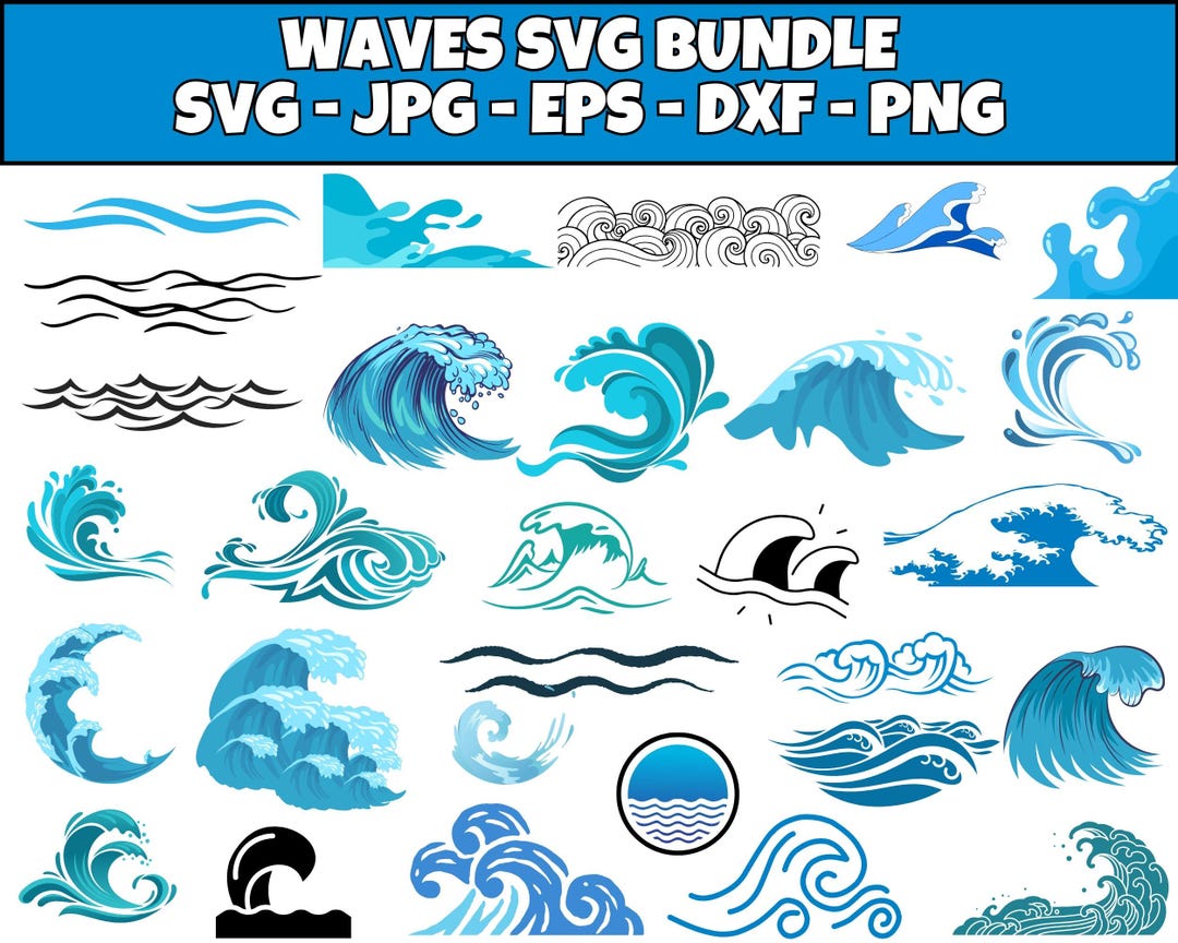 Wave Svg Bundle, Water Waves Svg, Ocean Waves Svg, Drop Svg, Tidal ...