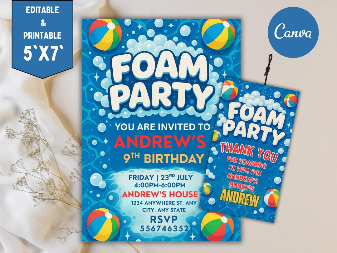 Foam Party Invitation, Foam Party Invite Digital Template, Bubble ...
