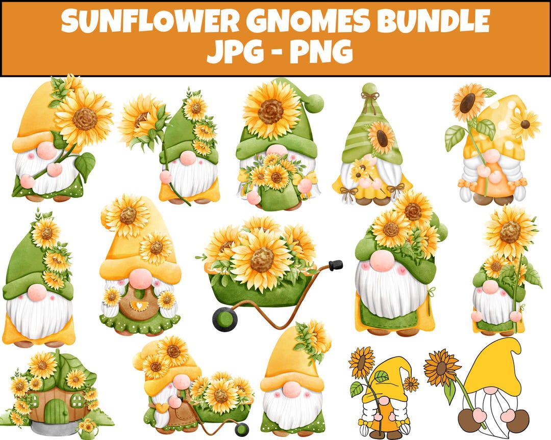 Sunflower Gnomes Clipart, Sunflower Gnomes PNG, Sunflower Gnomes ...