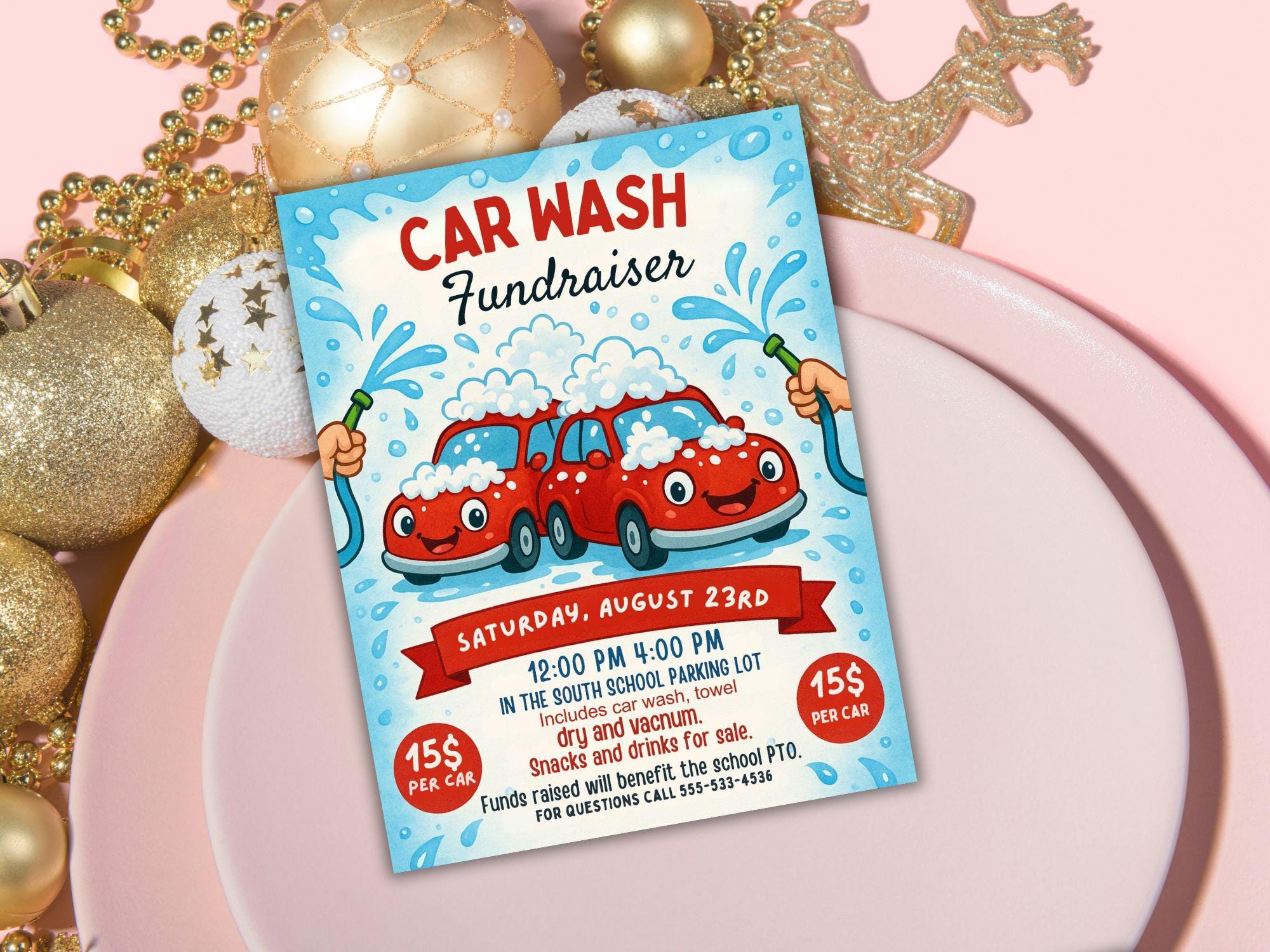 Editable Car Wash Fundraiser Flyer Template - School PTO PTA Car Wash ...