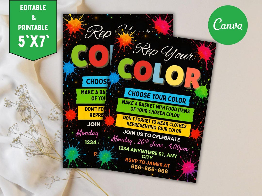 Editable Birthday Invitation, Rep Your Color Invitation, Color Theme ...