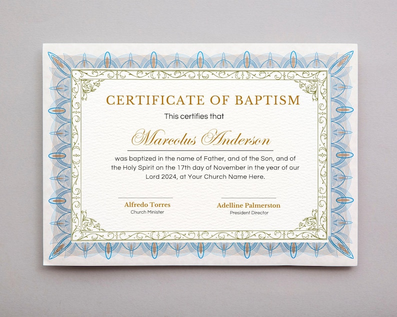 Editable Baptism Certificate Template: Printable Dedication (canva, US ...