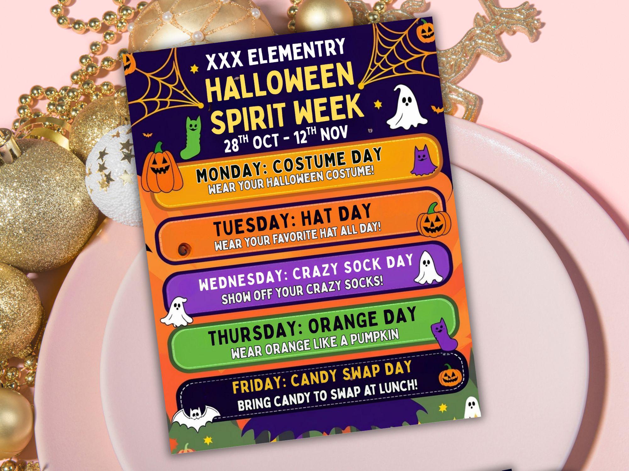 Editable Halloween Spirit Week Flyer Canva Template, School Spirit ...