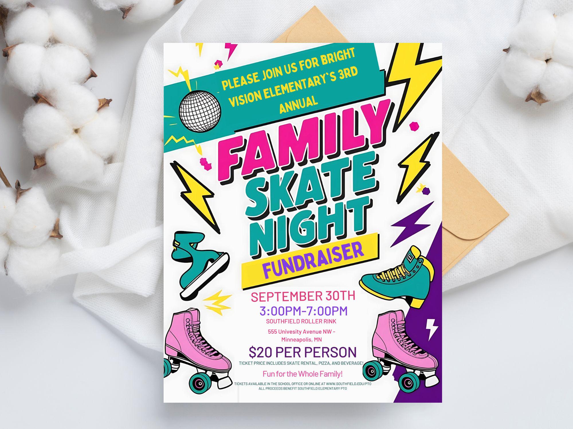 Editable Family Skate Night Flyer: Roller Skating Fundraiser (instant ...