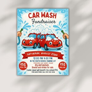 Car Wash Fundraiser Flyer Template: School PTO PTA Event (digital ...