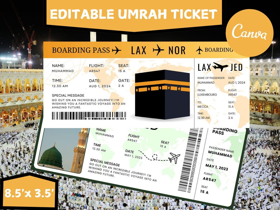 Hajj Boarding Pass, Editable Umrah Mubarak Boarding Pass, Hajj Plane ...