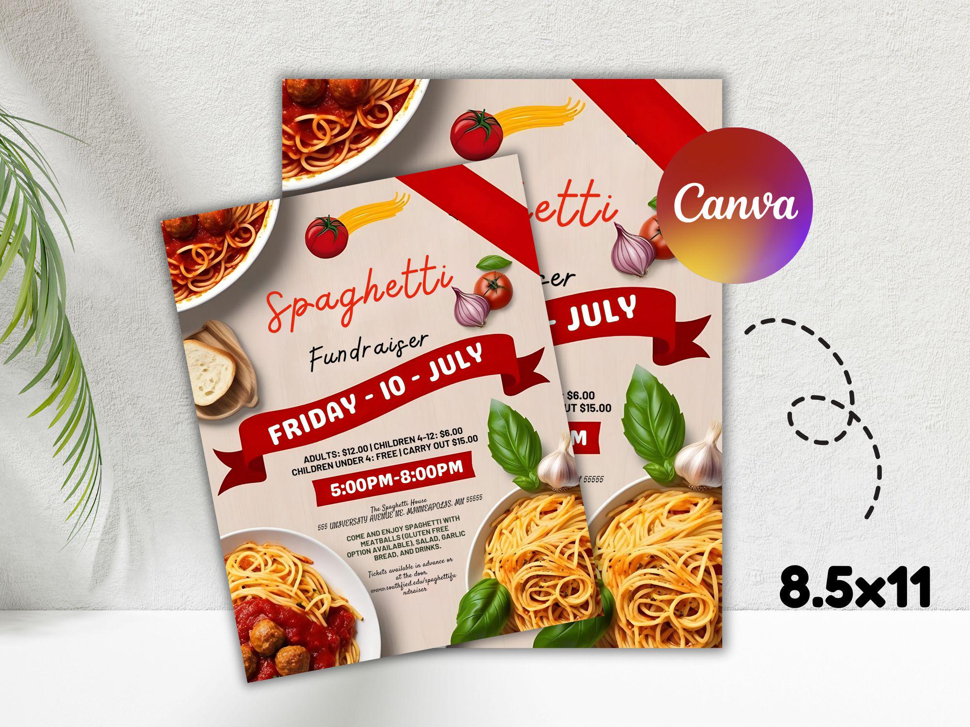 Editable Spaghetti Dinner Fundraiser Flyer Ticket, Pasta PTA PTO School ...