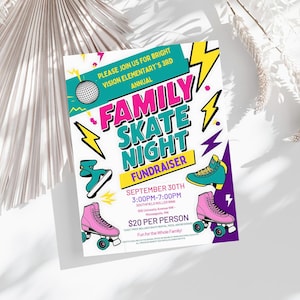 Editable Family Skate Night Flyer: Roller Skating Fundraiser (instant ...