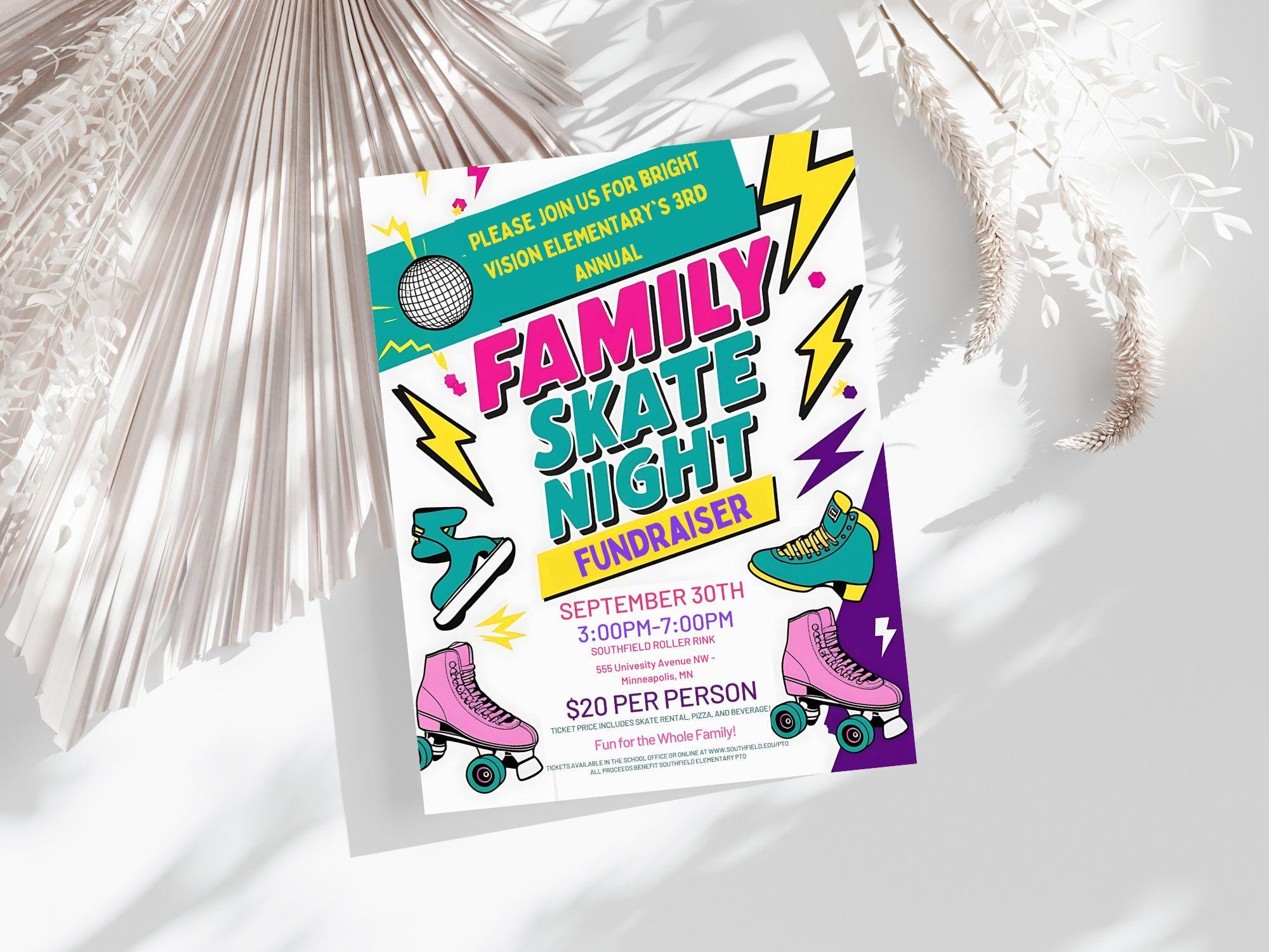 Editable Family Skate Night Flyer: Roller Skating Fundraiser (instant ...