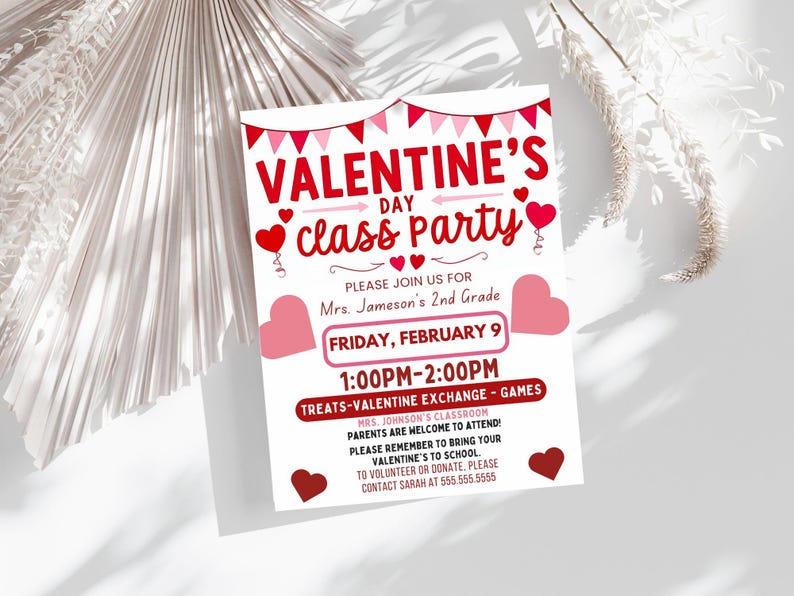 Editable Valentines Class Party Invite, School Charity Church ...