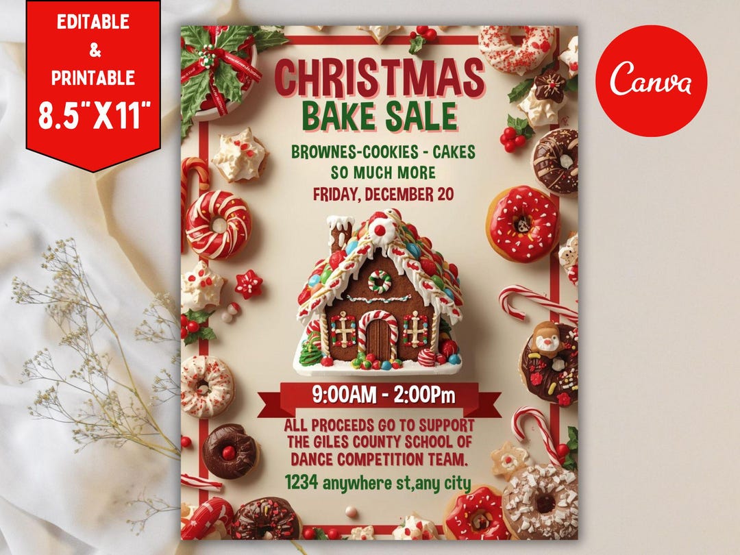 Christmas Bake Sale Flyer, Editable Canva Template, School Fundraiser ...