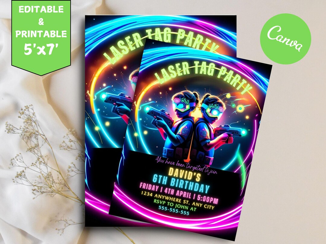 EDITABLE Laser Tag Birthday Invitation, Laser Tag Party Invitation ...