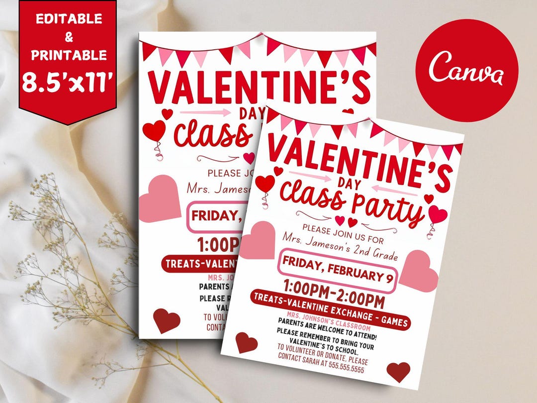 Editable Valentines Class Party Invite, School Charity Church ...