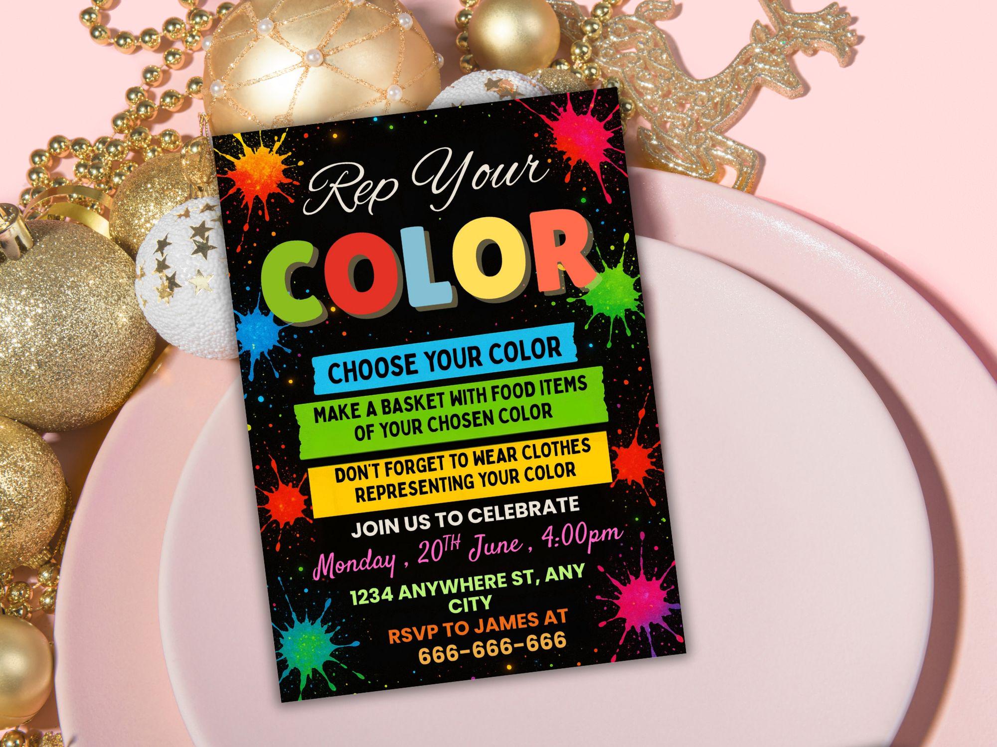Editable Birthday Invitation, Rep Your Color Invitation, Color Theme ...
