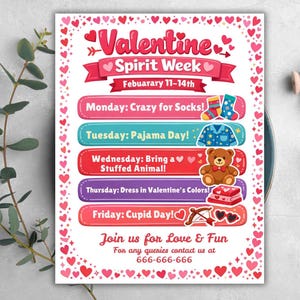 Editable Valentines Day Spirit Week Flyer Canva Template, School Spirit ...