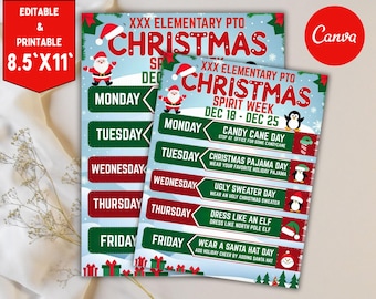 Christmas Spirit Week Flyer: School PTO Events (editable Canva Template ...