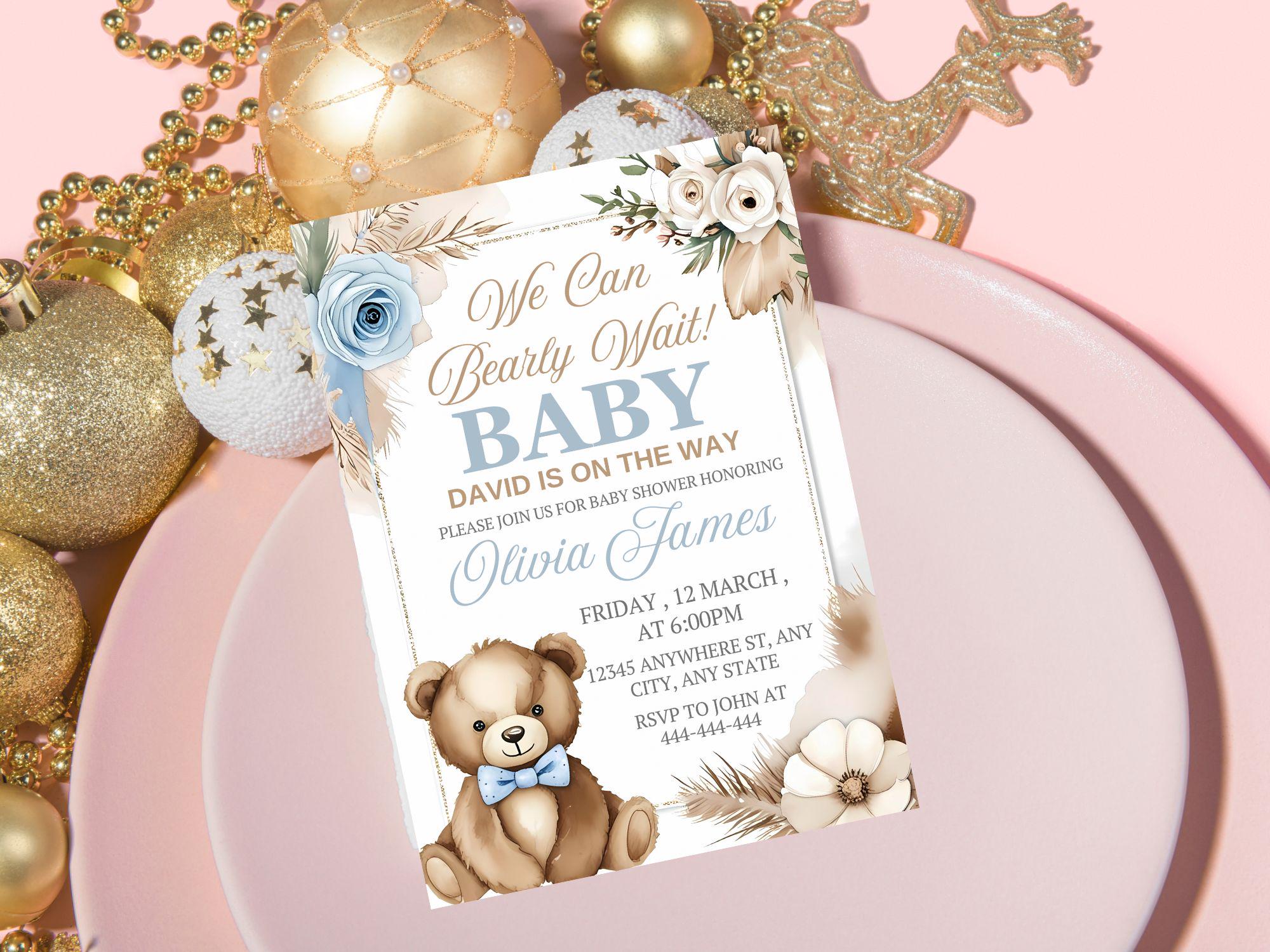Teddy Bear Baby Shower Invitation: Editable Canva Template - Etsy