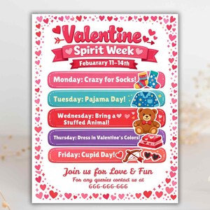 Editable Valentines Day Spirit Week Flyer Canva Template, School Spirit ...