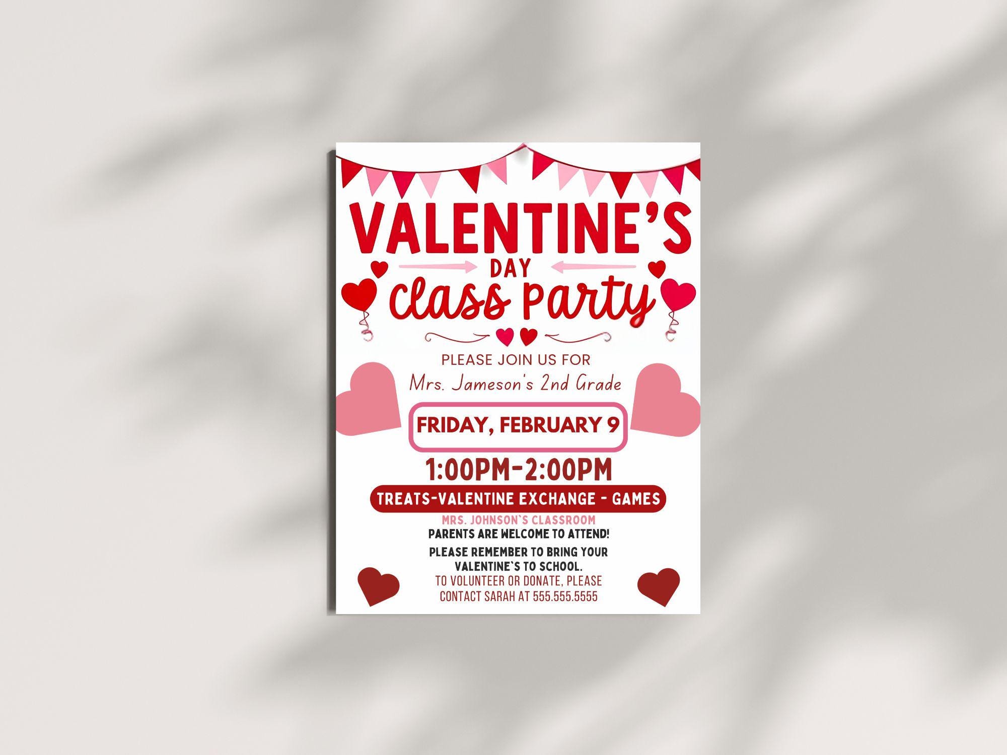 Editable Valentines Class Party Invite, School Charity Church ...