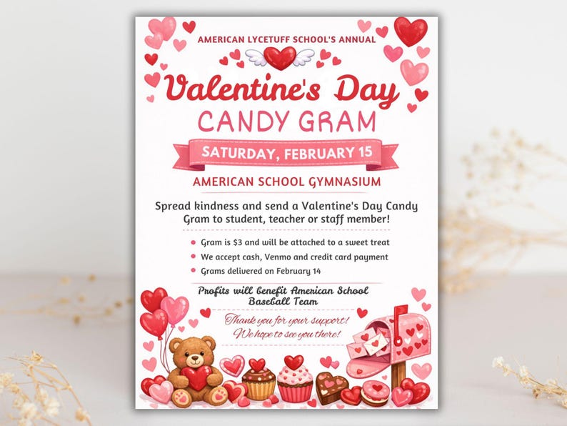 Editable Valentine's Day Candy Gram Flyer Template- Digital Printable ...