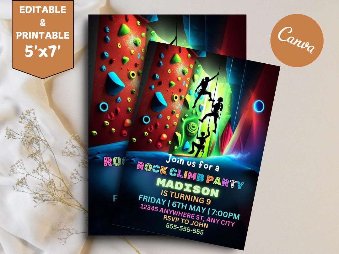 Rock Climbing Birthday Invitation, Editable Indoor Climbing Party ...