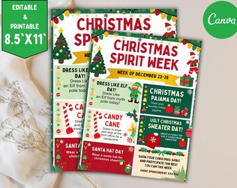 Editable Christmas Spirit Week Itinerary Flyer DIY Holiday Dress up ...