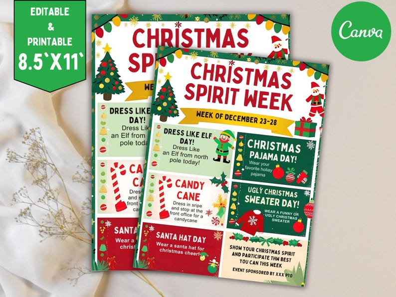 Editable Christmas Spirit Week Itinerary: School Holiday Planner (CANVA ...