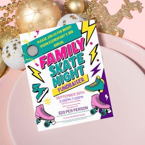 Editable Family Skate Night Flyer: Roller Skating Fundraiser (instant ...