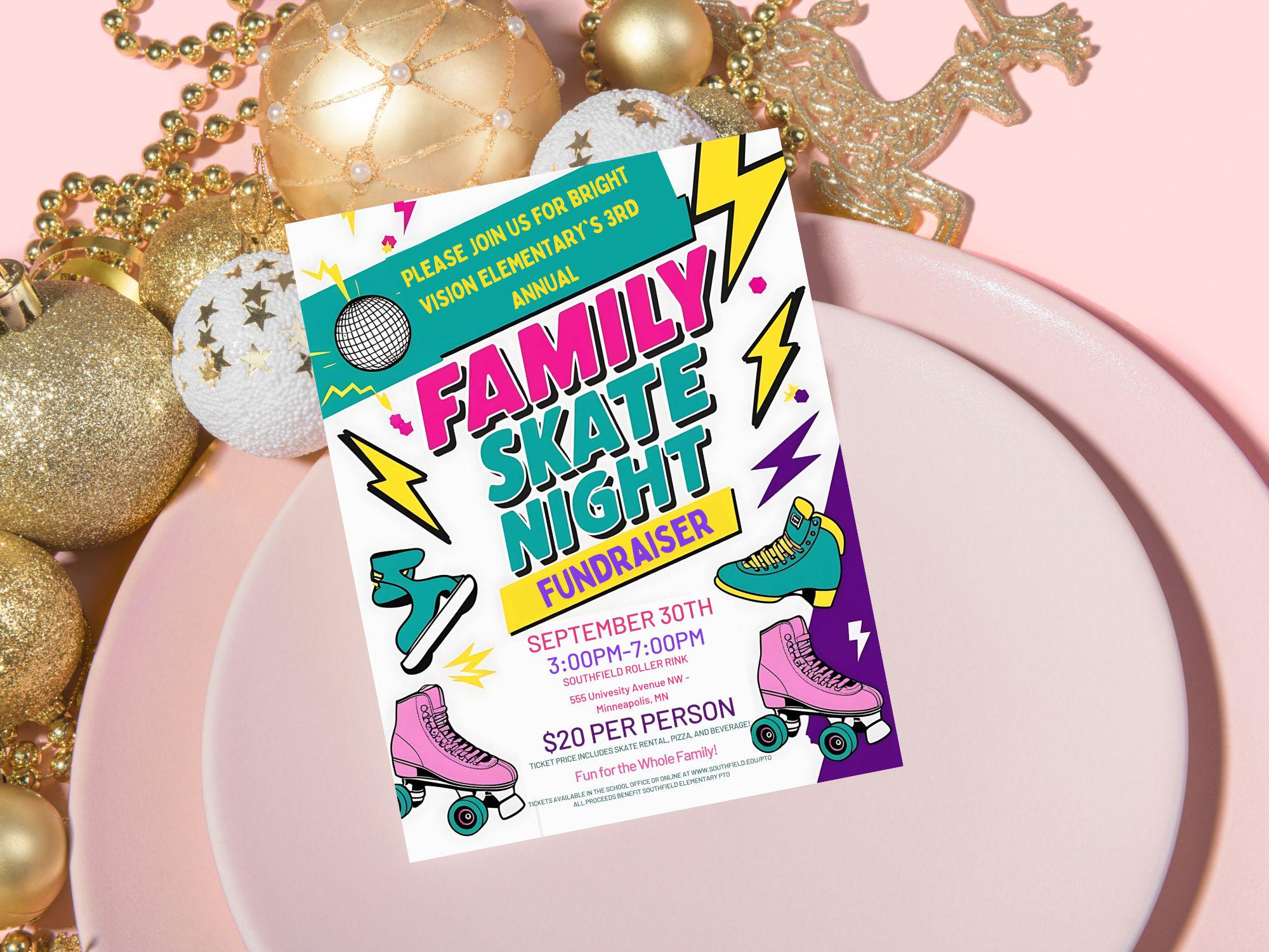 Editable Family Skate Night Flyer: Roller Skating Fundraiser (instant ...
