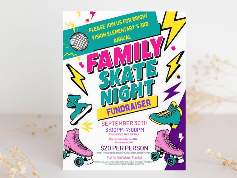 Editable Family Skate Night Flyer: Roller Skating Fundraiser (instant ...