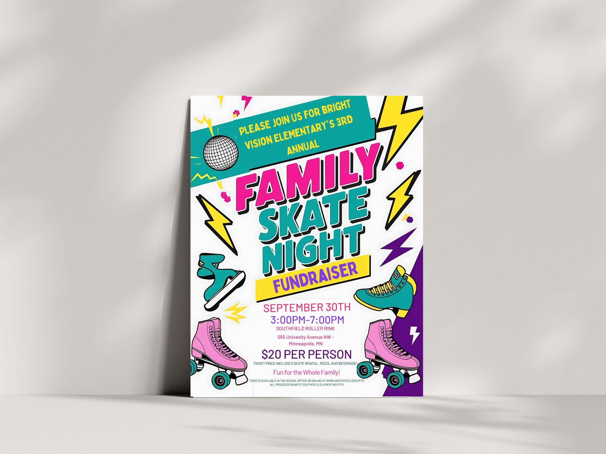 Editable Family Skate Night Flyer: Roller Skating Fundraiser (instant ...