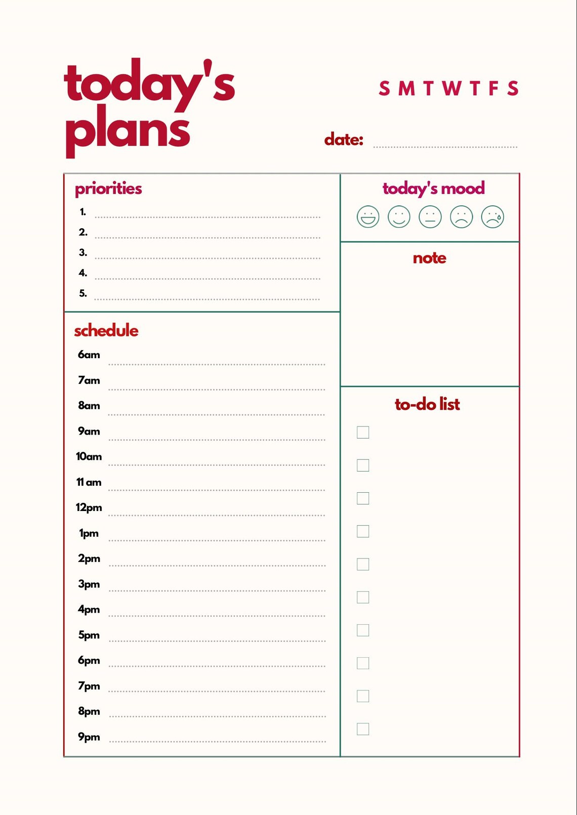 Daily Planner Printable Today's Plans With Mood Tracker & To-do List - Etsy