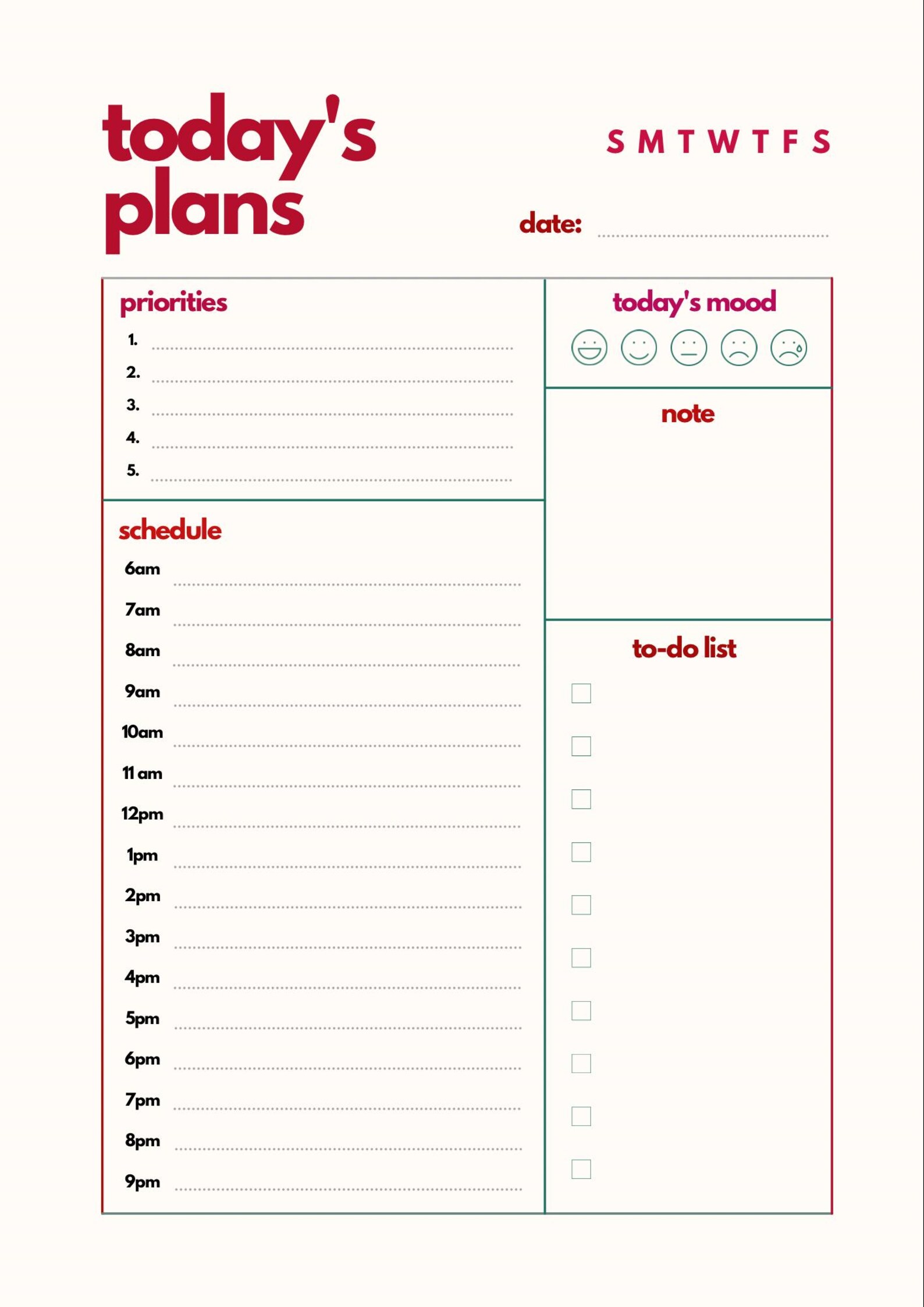 Daily Planner Printable Today's Plans With Mood Tracker & To-do List - Etsy