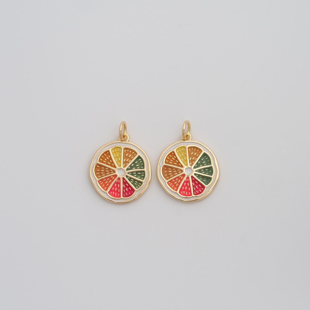 Gold Enamel Fruit Pendant,18k Gold Filled Lemon Slice Charms,diy ...