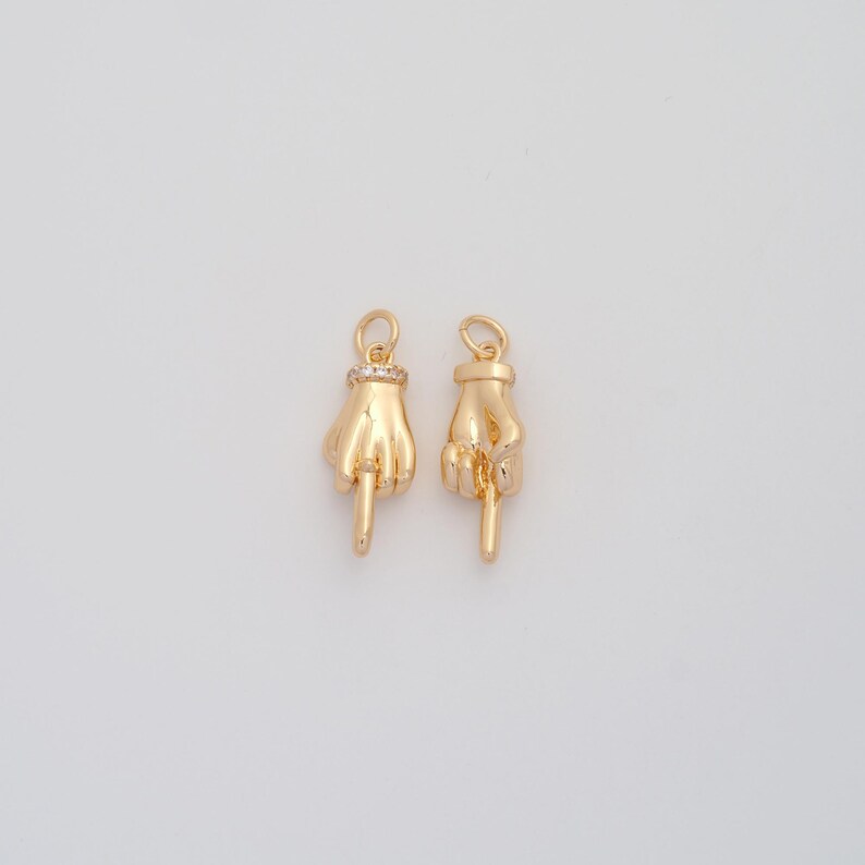 Gold CZ Middle Finger Pendant,18k Gold Filled Gesture Charms,diy ...