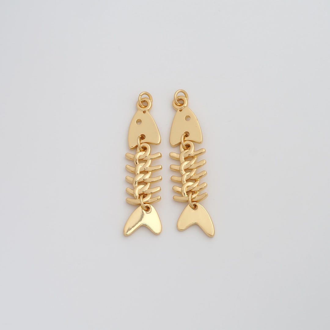 Gold Fishbone Pendant,18k Gold Filled Fishbone Charms,diy Jewelry ...