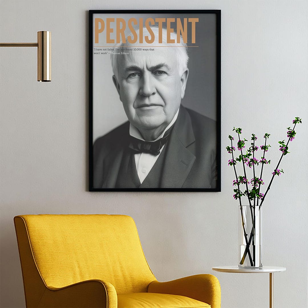 Thomas Edison "persistent" Poster, Orange Minimalist Art - Etsy