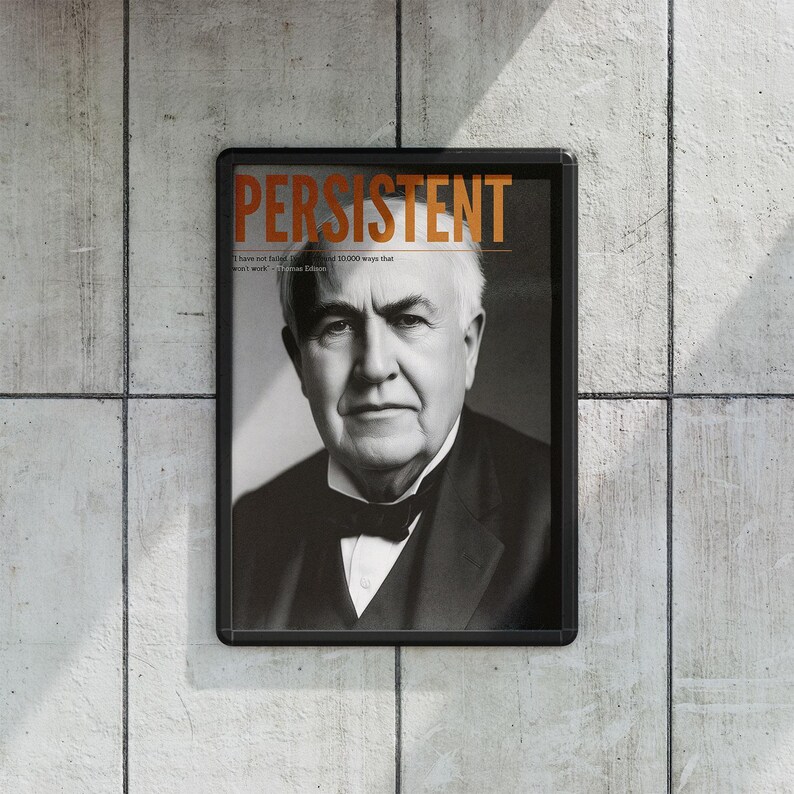 Thomas Edison "persistent" Poster, Orange Minimalist Art - Etsy