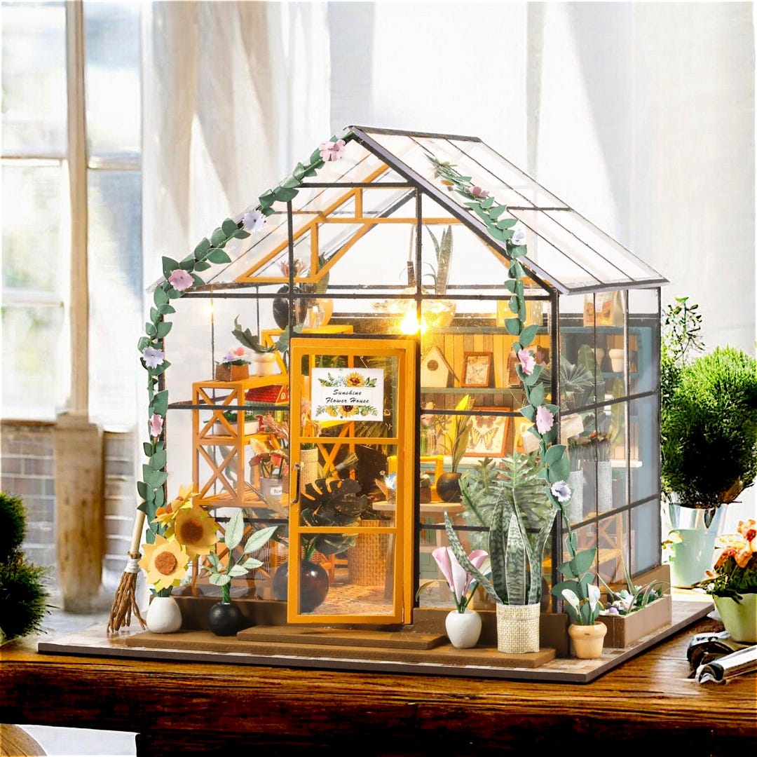 Sunflower Miniature Greenhouse Kit - DIY Miniature Flower House Kit ...