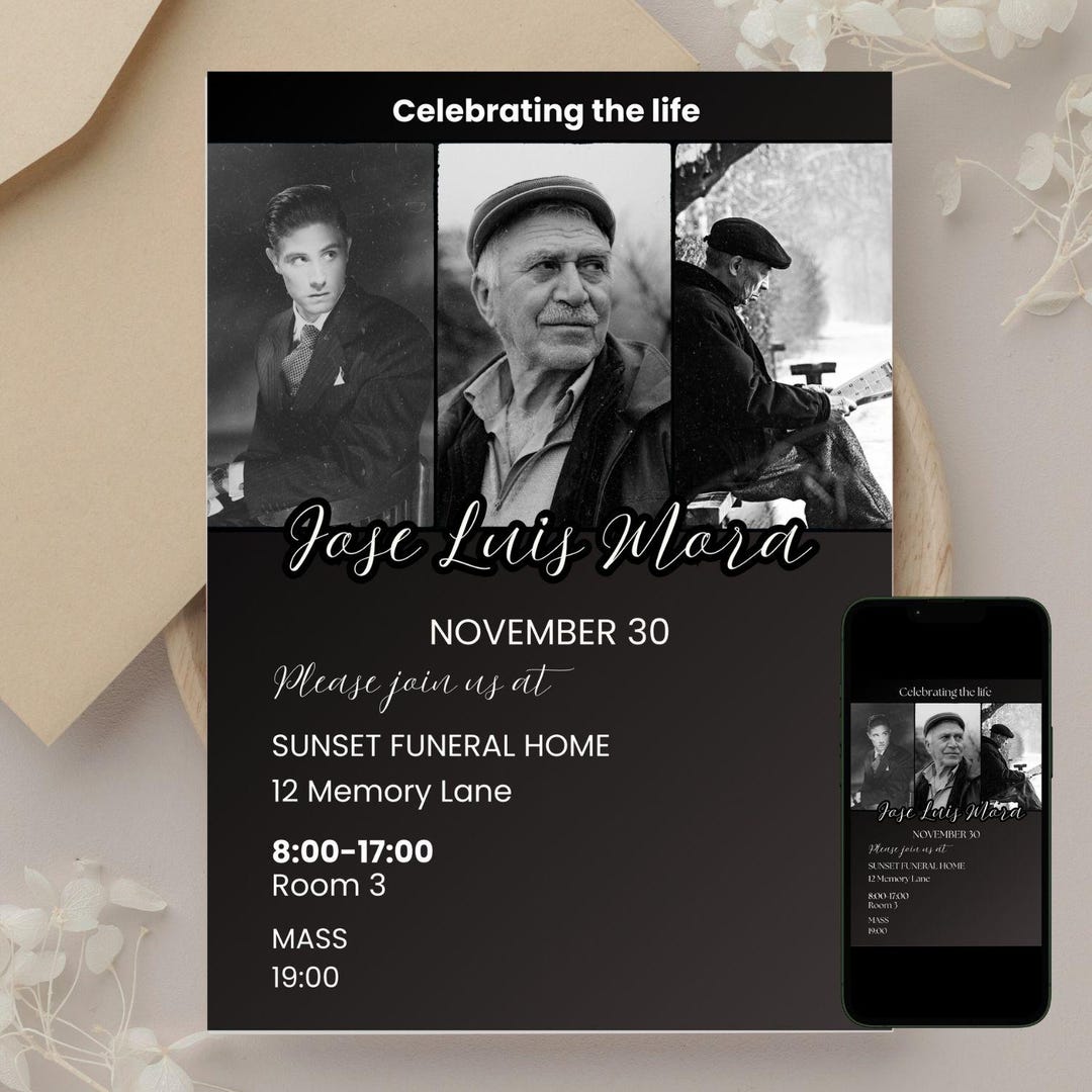EDITABLE Funeral Invitation Digital Template, Celebration of Life ...