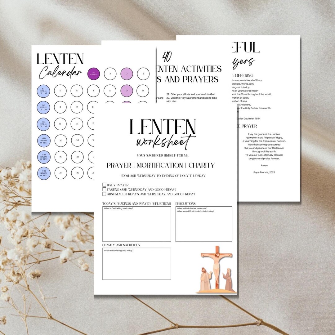 Lent Worksheet, Countdown Calendar to Easter, Catholic Prayer Cards, 40 ...