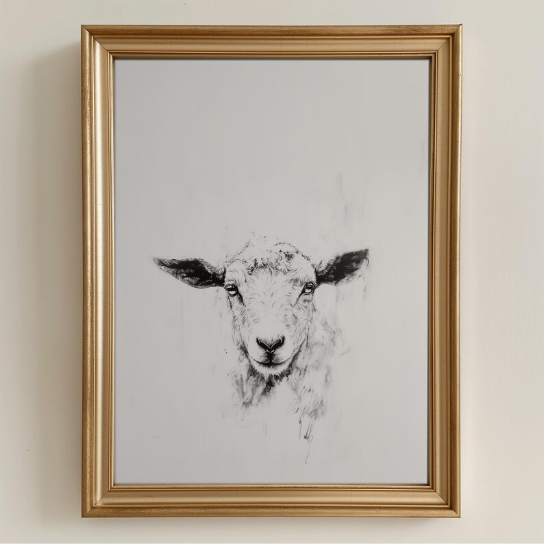 Sheep Line Drawing Print - Rustic Farmhouse Wall Art (digital Download ...