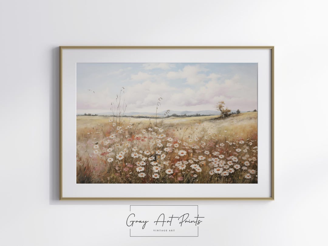 Daisy Field Landscape Art Print – Cottagecore Floral Scene (digital ...