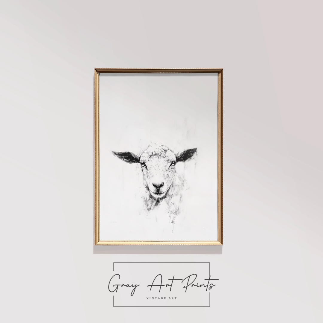 Sheep Face Line Drawing Print - Printable Farm Animal Portrait, Rustic ...