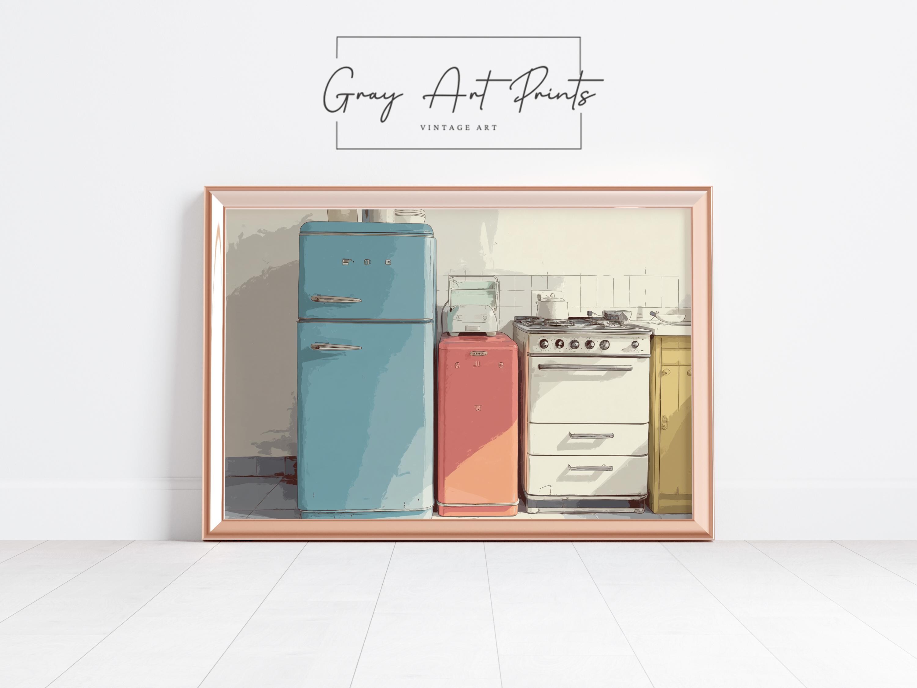 Printable Minimalist Old Fridge Illustration, Retro Kitchen Decor ...