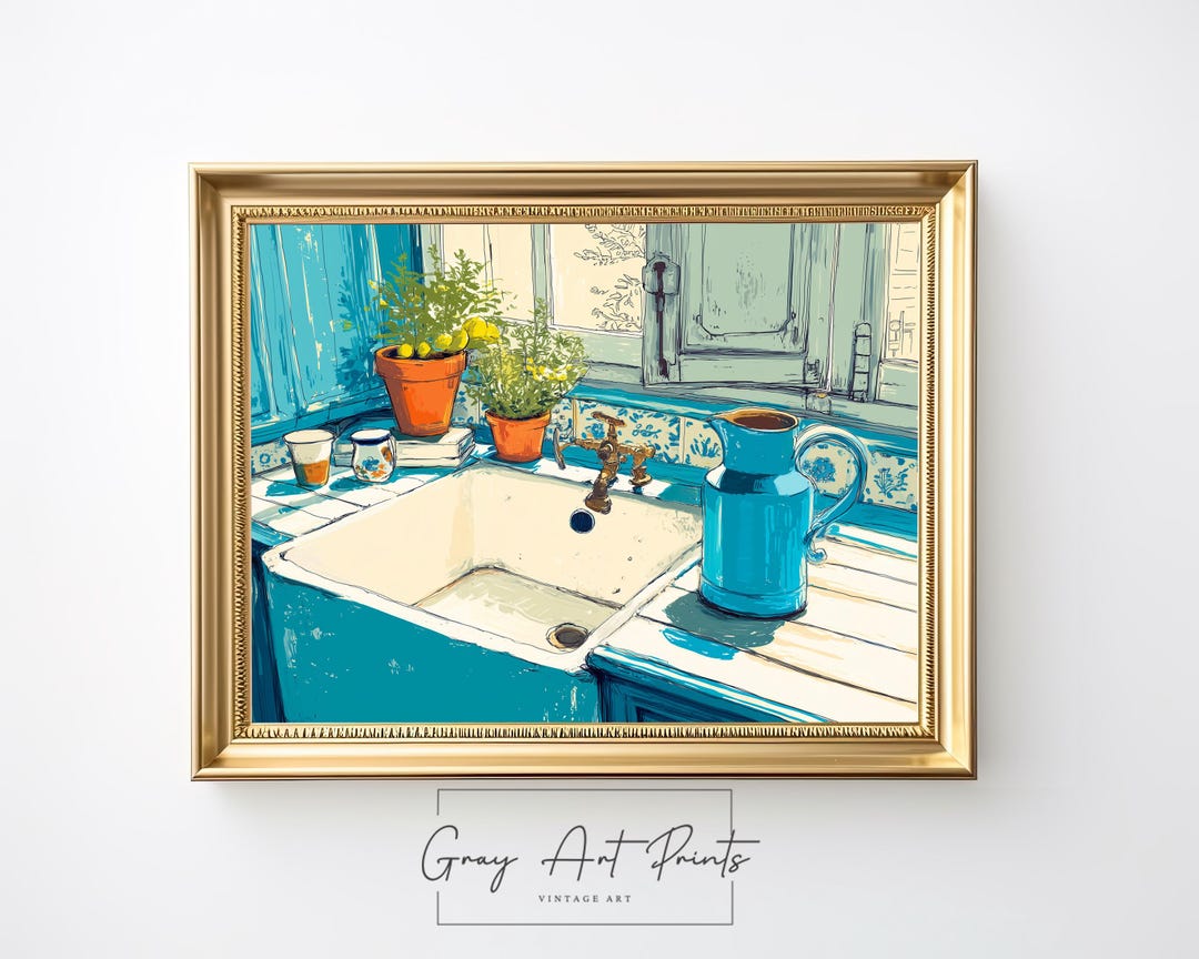 Vintage Farmhouse Sink Printable Wall Art - Rustic Enamel Sink Scene ...