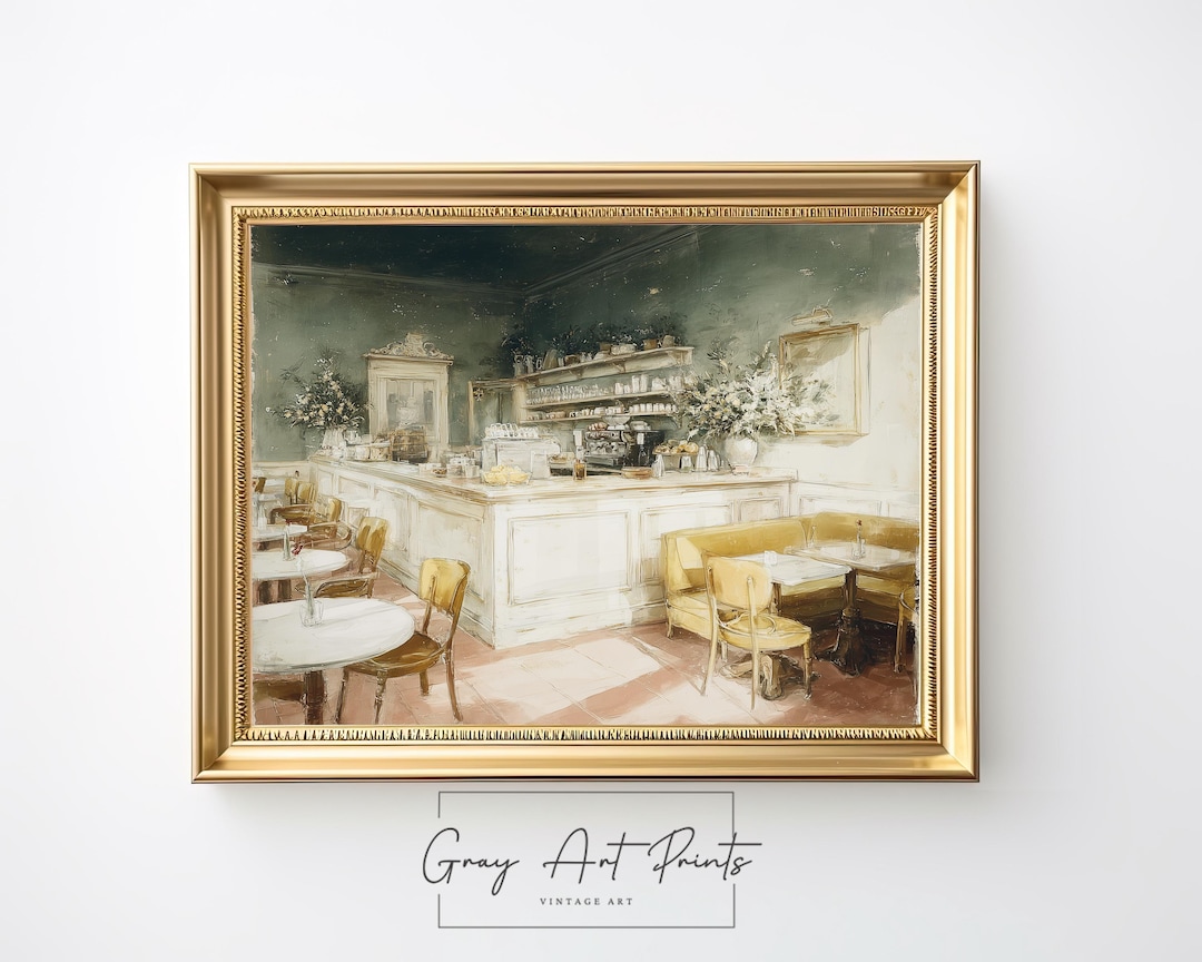 Vintage Coffee Shop Watercolor Print – Retro Cafe Scene (digital ...
