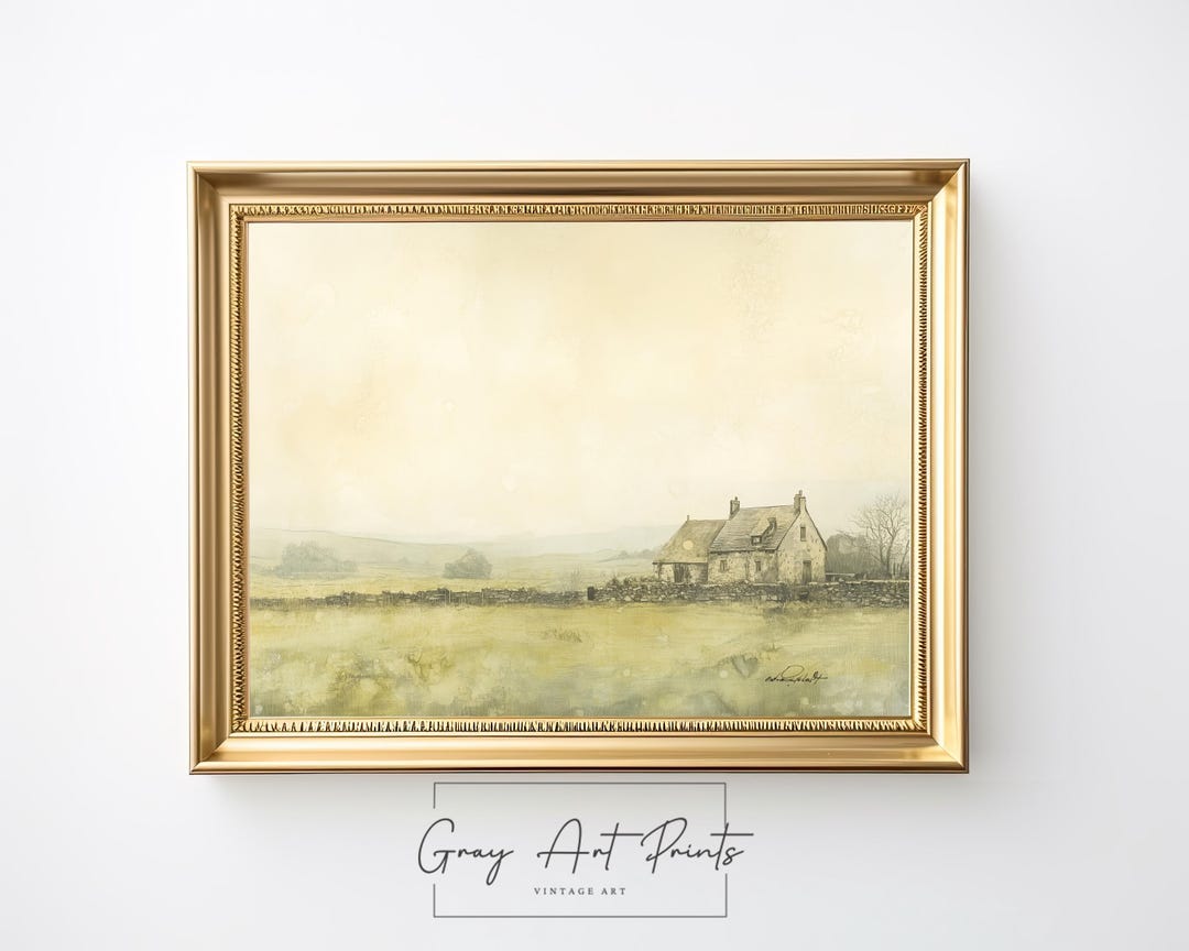 Printable Rustic Village Scene - Desaturated Countryside Landscape ...