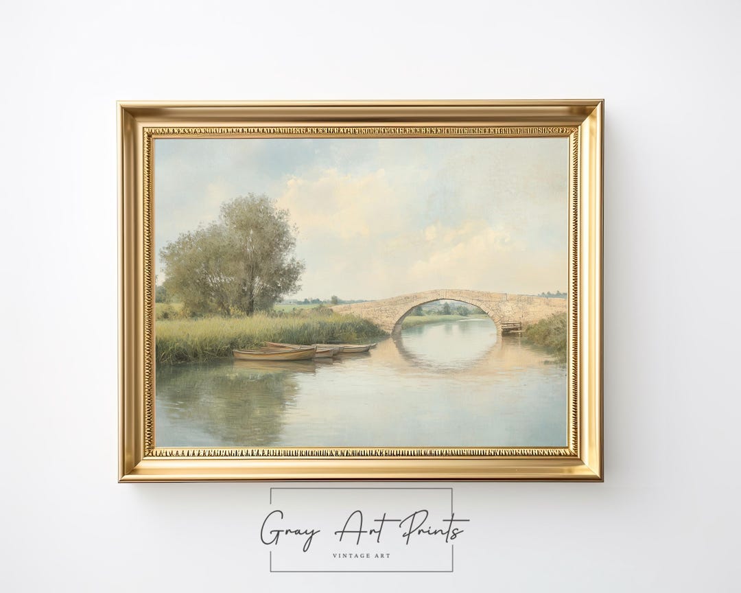 Printable Rustic Stone Bridge Over Water - Tranquil Countryside River ...