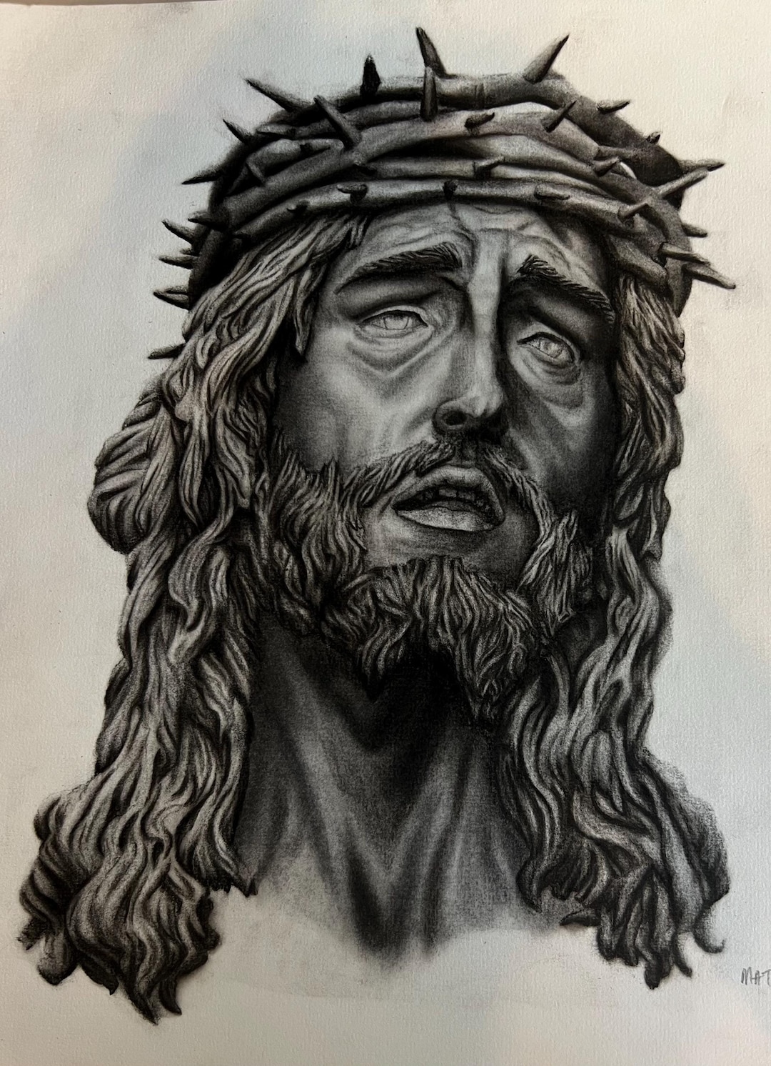 Sculpture of Jesus Charcoal Drawing Print - Etsy